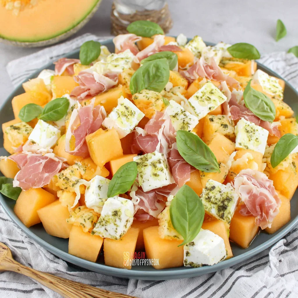 Recette de Salade Melon Feta Jambon Cru (Fraîche et Savoureuse ...